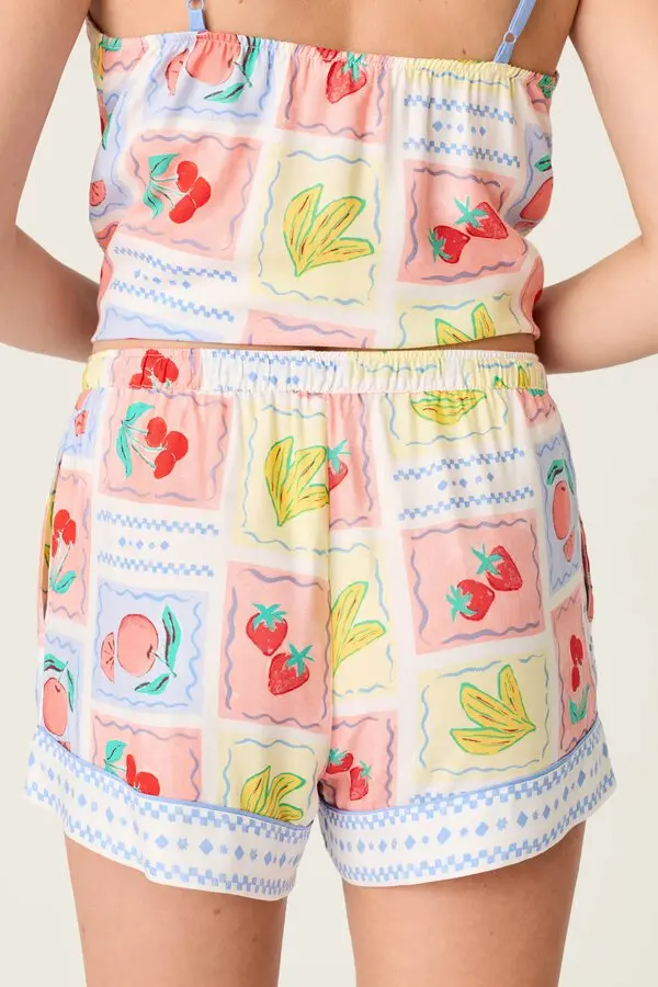 PJ Salvage Fruit Print Rayon Sateen Shorts