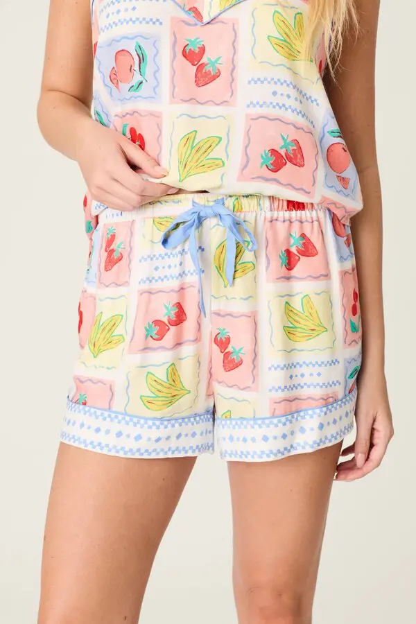 PJ Salvage Fruit Print Rayon Sateen Shorts