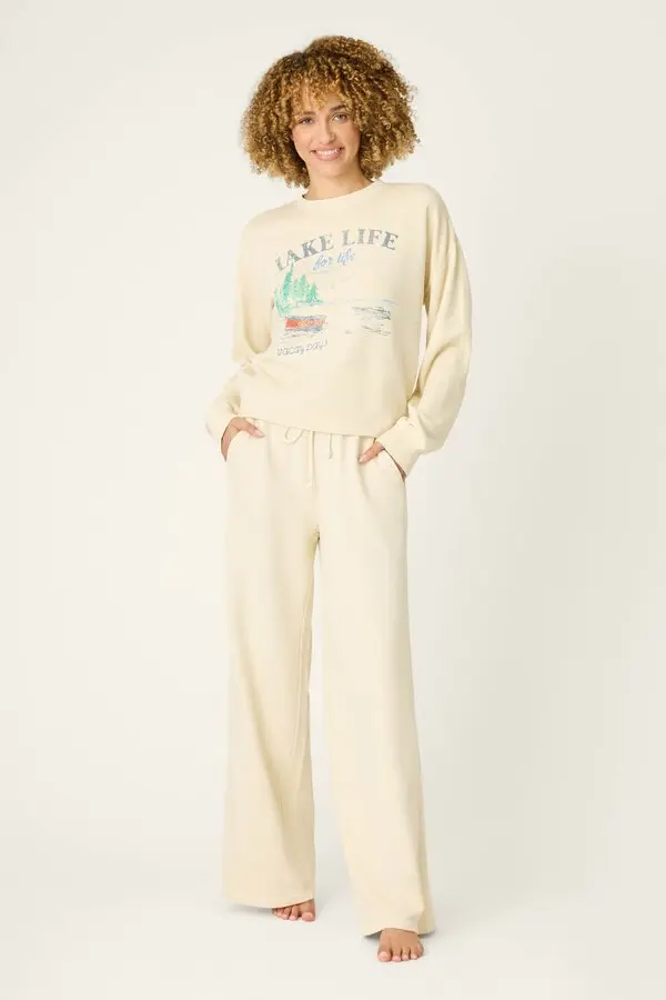 PJ Salvage Washed Away Lake Life For Life Long Lounge Pajama Set - Light Bone