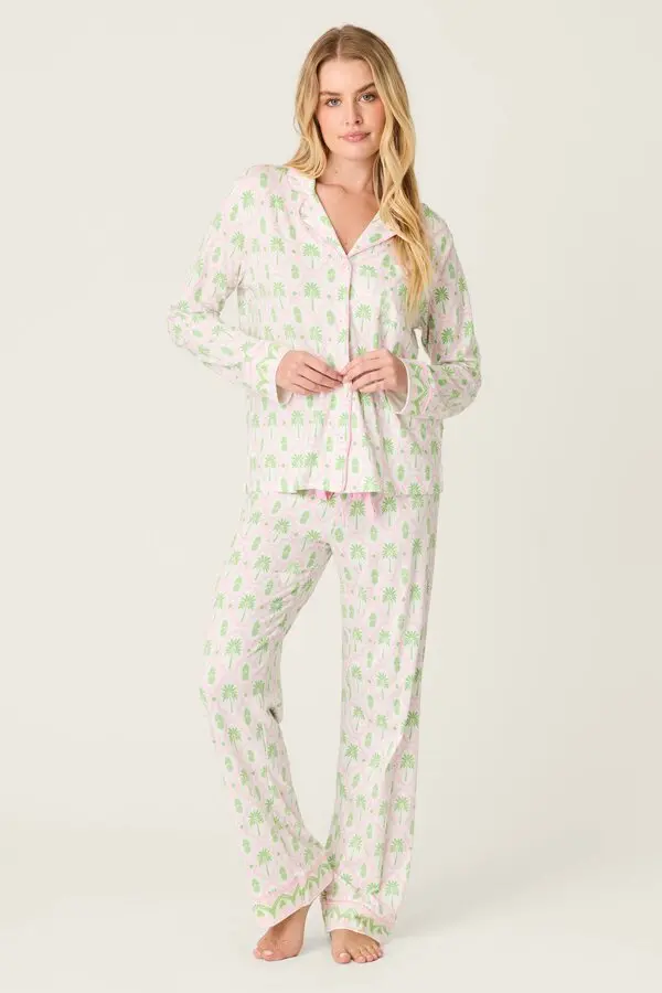 PJ Salvage Long Sleeve Cotton Pajama Shirt With Tropical Print