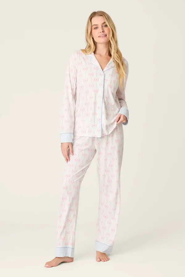 PJ Salvage Cotton Modal Jersey Bow Print Pajama Shirt