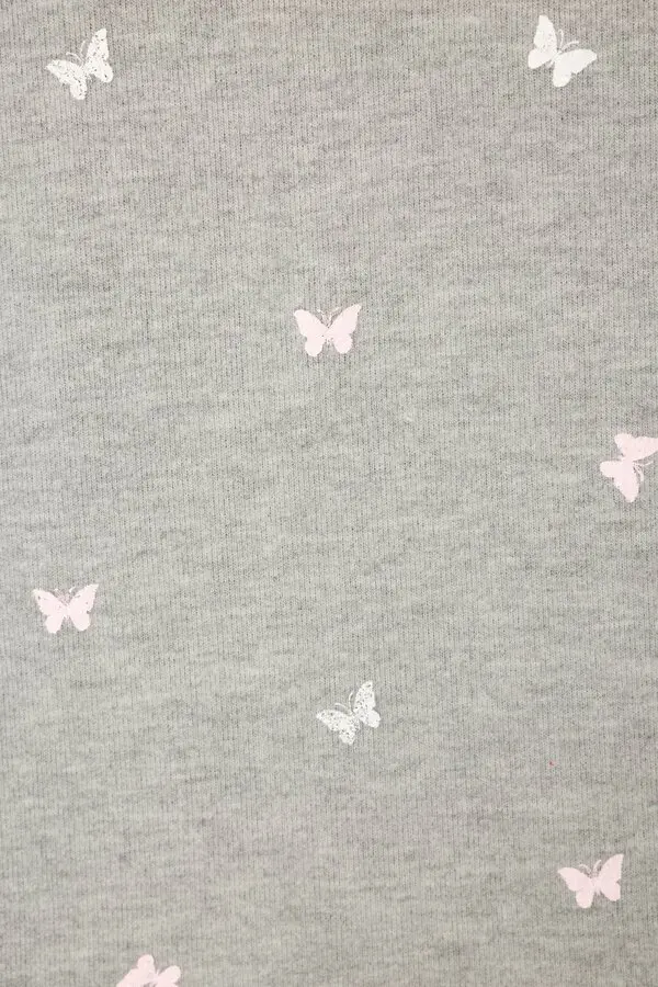 PJ Salvage Heather Grey Butterfly Print Crewneck Top