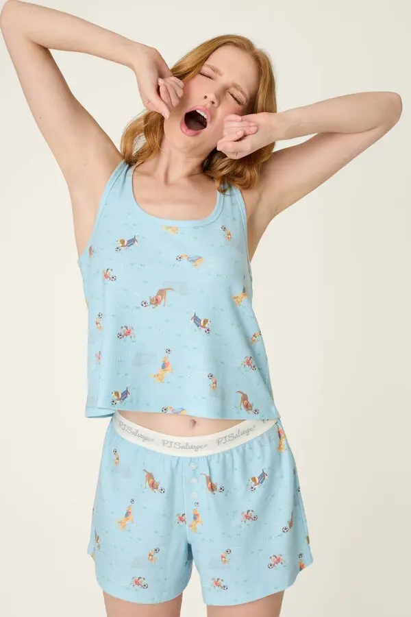 PJ Salvage Boyfriend Boxer World Cup Pups Short Pajama Set