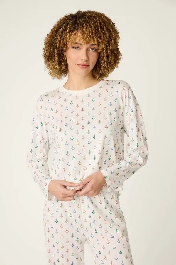PJ Salvage Meet Me At The Sea" Anchors Aweigh Long Sleeve - Ivory