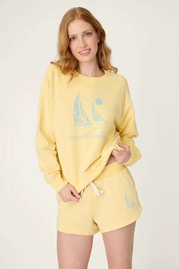 PJ Salvage Cotton Graphic Print Crewneck Sweater - One-color