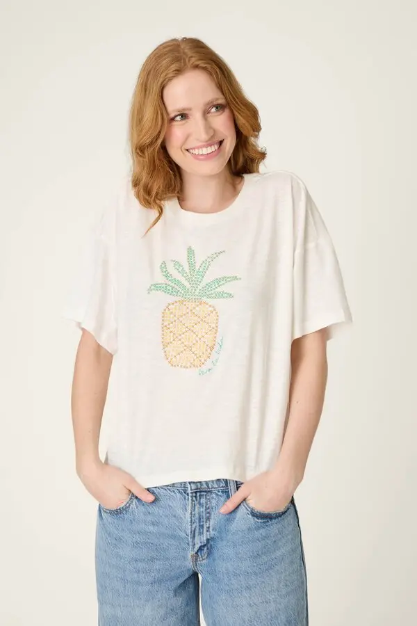 PJ Salvage Cotton Slub "viva La Vida" Pineapple T-shirt
