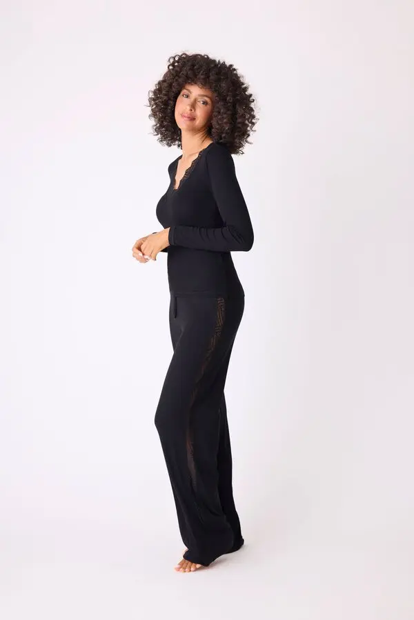 PJ Salvage Lacey Basics Long Sleeve Top With Lace Inset