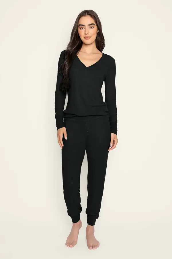 PJ Salvage Textured Ribbed Lounge Set - Black