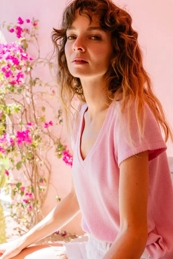 PJ Salvage Short Sleeve V-neck Knit Top - One-color