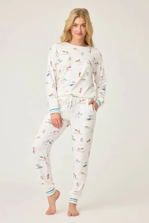 PJ Salvage Long Sleeve Cat Print Top With Ribbed Cuffs