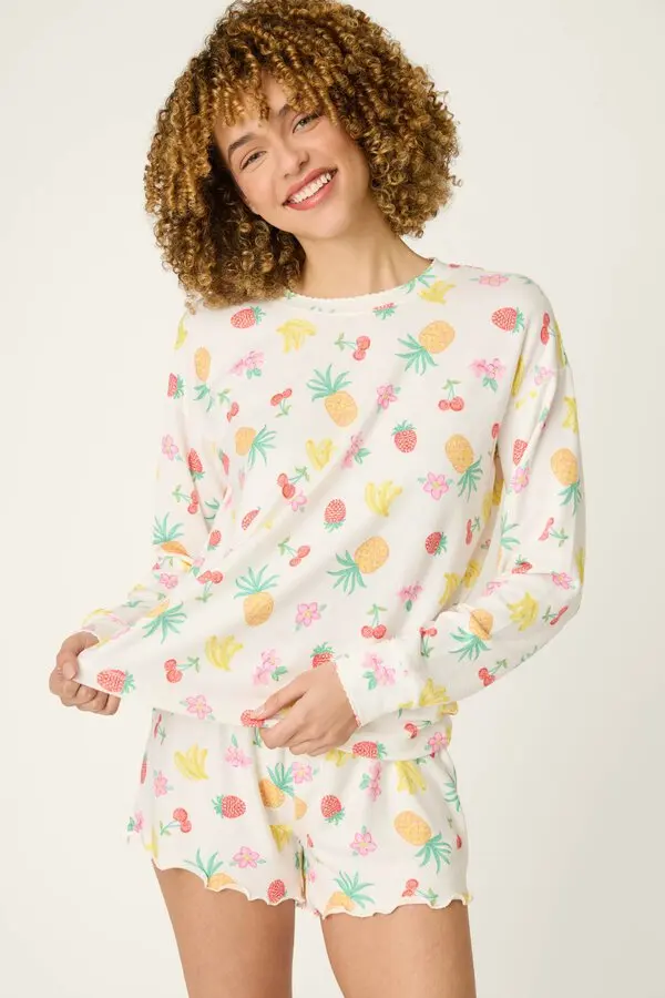 PJ Salvage Fruit Fiesta Long Sleeve Top - Ivory