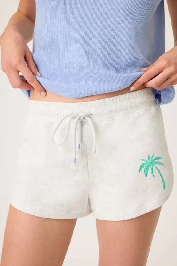 PJ Salvage Cotton Blend Embroidered Palm Tree Shorts
