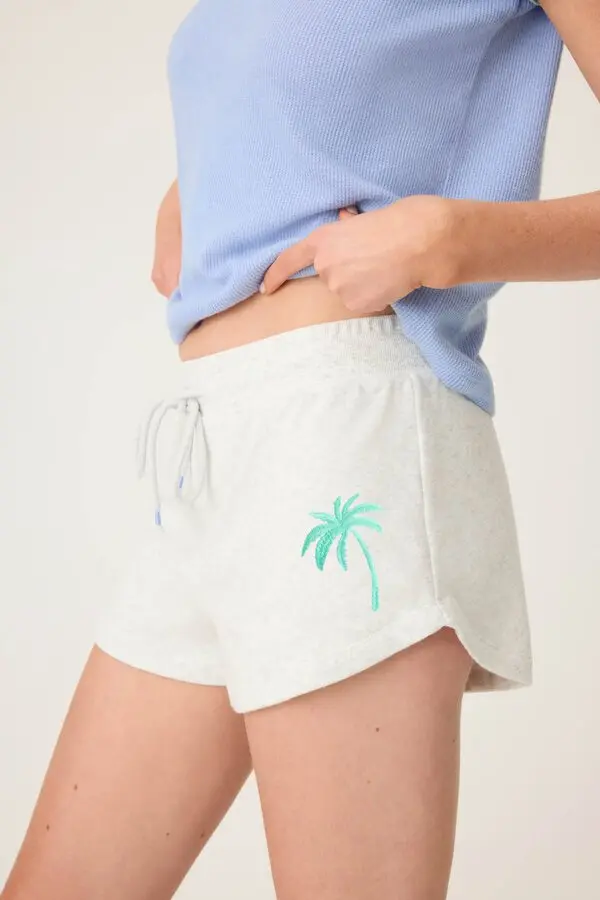 PJ Salvage Cotton Blend Embroidered Palm Tree Shorts