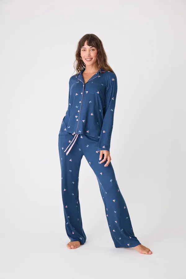 PJ Salvage Embroidered Long Sleeve Notch Collar Top