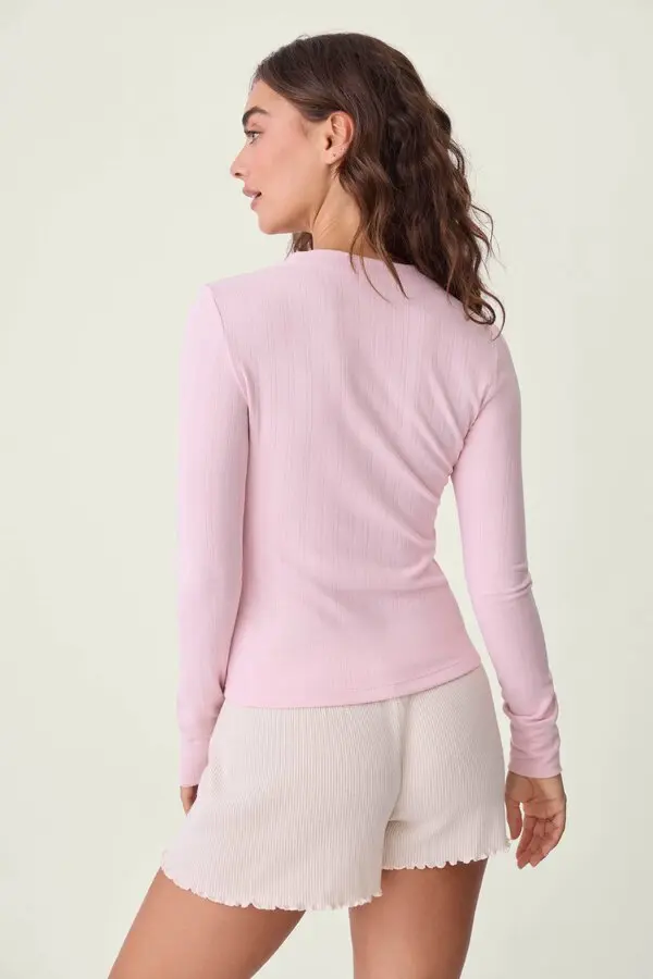 PJ Salvage Back To Basics Pointelle Long Sleeve Henley Top