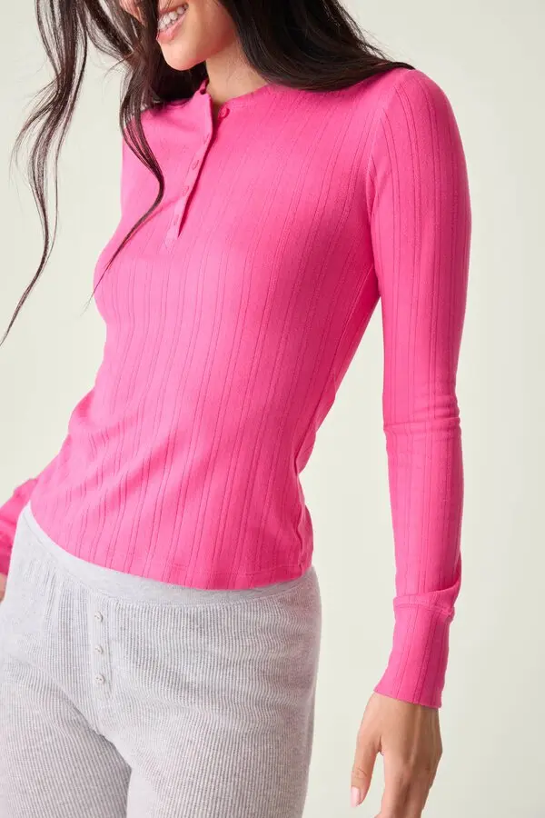 PJ Salvage Long Sleeve Pointelle Henley Top