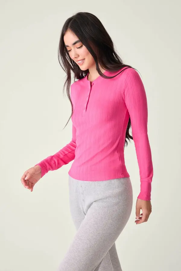 PJ Salvage Long Sleeve Pointelle Henley Top