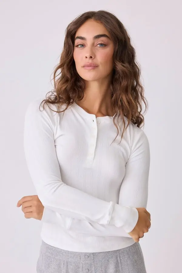 PJ Salvage Back To Basics Pointelle Henley Long Sleeve Top