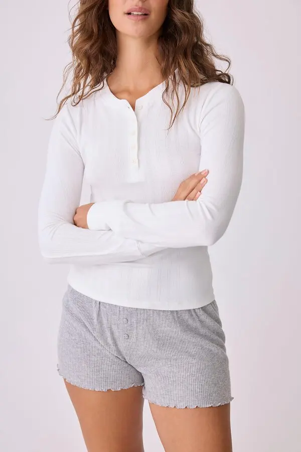 PJ Salvage Back To Basics Pointelle Henley Long Sleeve Top