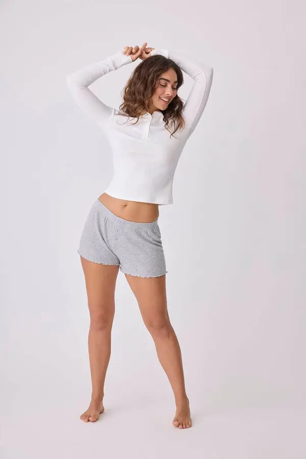 PJ Salvage Back To Basics Pointelle Henley Long Sleeve Top