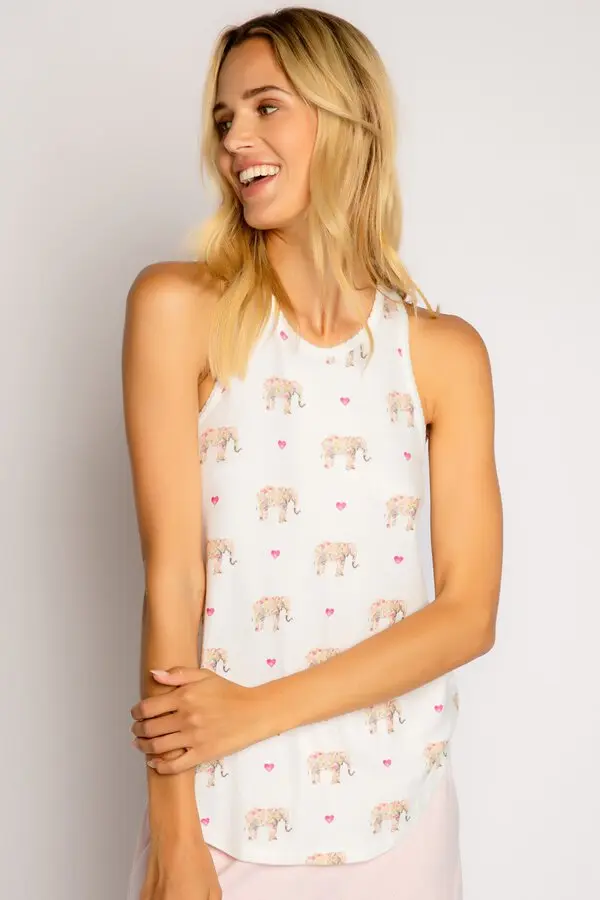 PJ Salvage Elephant Print Sleeveless Tank Top