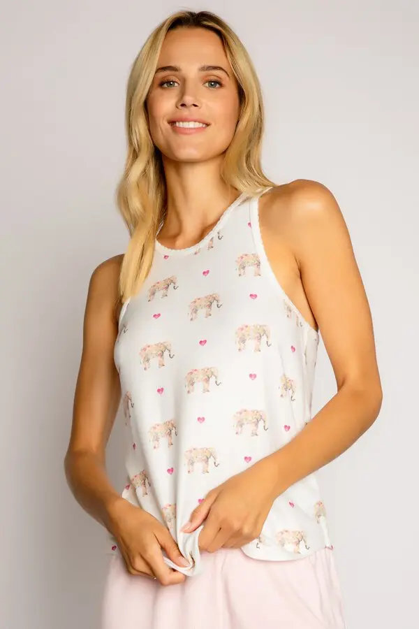 PJ Salvage Elephant Print Sleeveless Tank Top