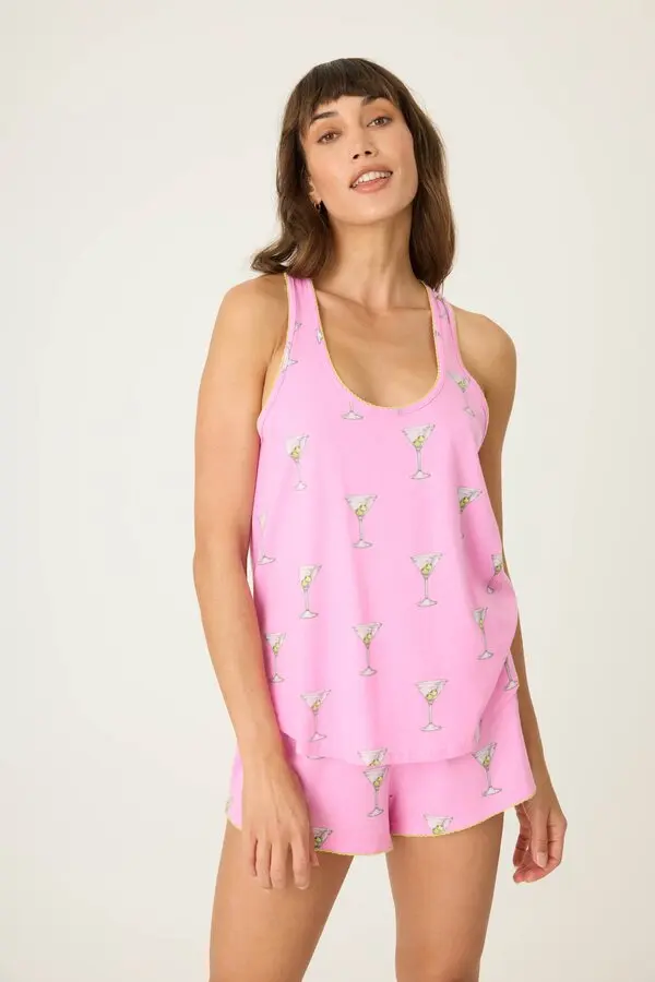 PJ Salvage Cotton Blend Martini Print Racerback Tank