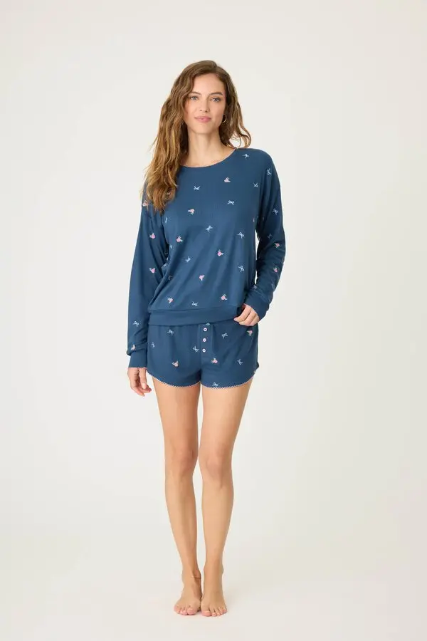 PJ Salvage English Rose Embroidered Sleep Shorts