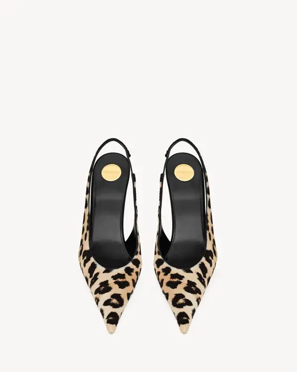 Saint Laurent Guermantes Slingback Pumps In Pony-hair Leather - Leopard