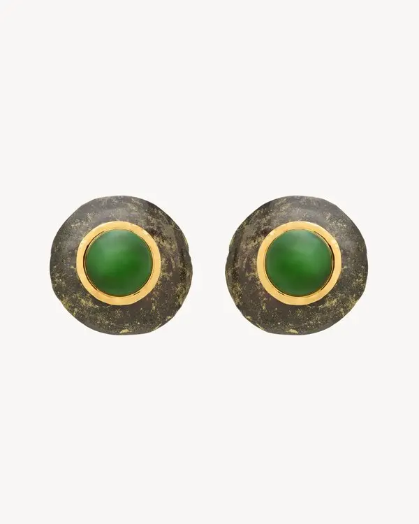 Saint Laurent Cabochon Ceramic Earrings - Grey And Green