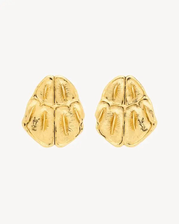 Saint Laurent Cassandre Crocodile Earrings In Metal - Patinated Gold