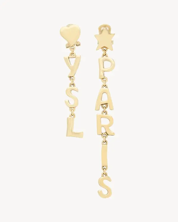 Saint Laurent Paris Drop Earrings In Metal - Patinated Gold