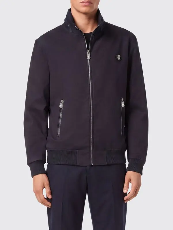 BILLIONAIRE Cotton Bomber Jacket With Python Leather Inserts - Navy