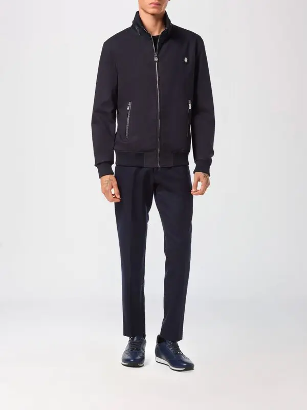 BILLIONAIRE Cotton Bomber Jacket With Python Leather Inserts - Navy