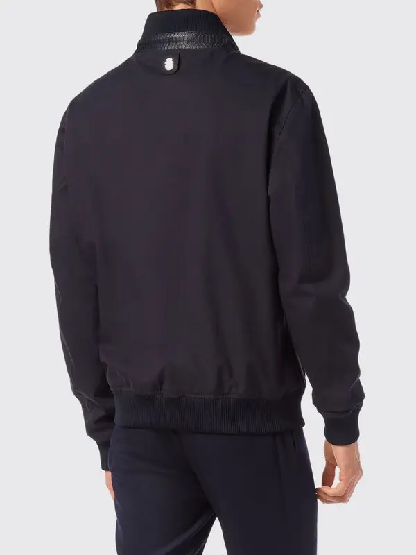 BILLIONAIRE Cotton Bomber Jacket With Python Leather Inserts - Navy