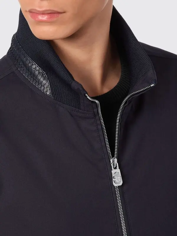 BILLIONAIRE Cotton Bomber Jacket With Python Leather Inserts - Navy