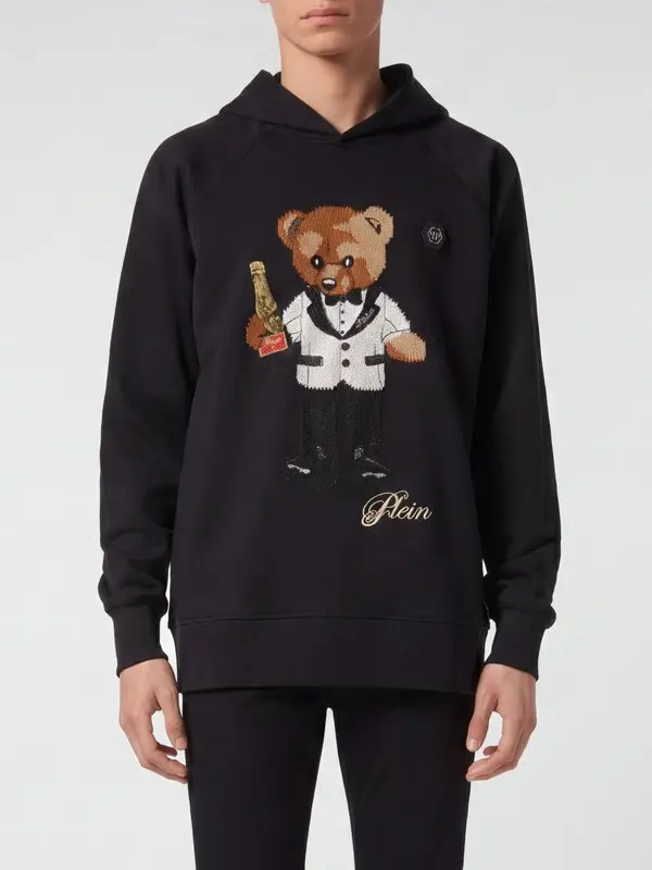 Philipp Plein Teddy Bear Print Cotton Hoodie - Black