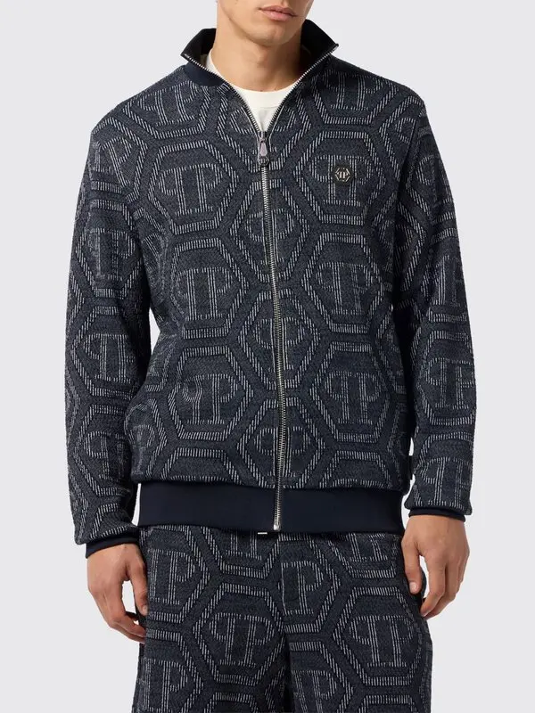 Philipp Plein Bomber Jacket With All-over Monogram Print - Navy