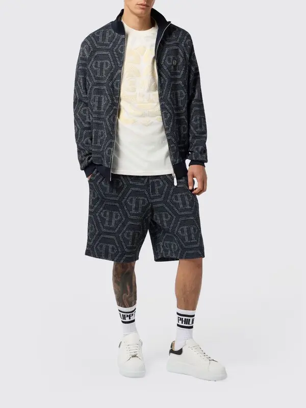 Philipp Plein Bomber Jacket With All-over Monogram Print - Navy