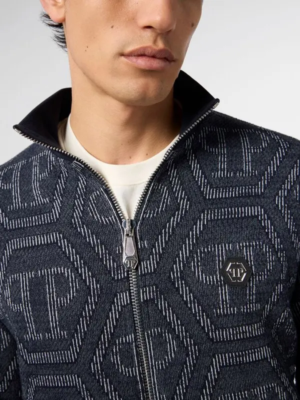 Philipp Plein Bomber Jacket With All-over Monogram Print - Navy
