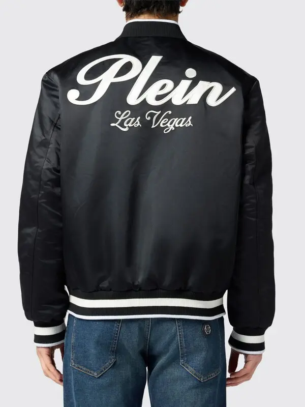 Philipp Plein Shiny Satin Varsity Padded Bomber Jacket