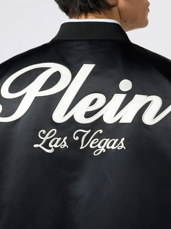 Philipp Plein Shiny Satin Varsity Padded Bomber Jacket