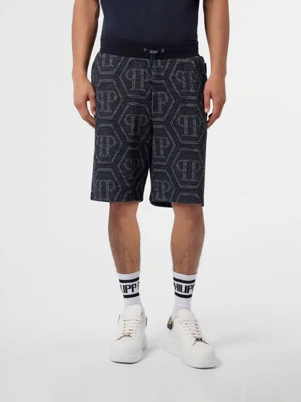 Philipp Plein Jacquard Monogram Jogging Shorts - Navy