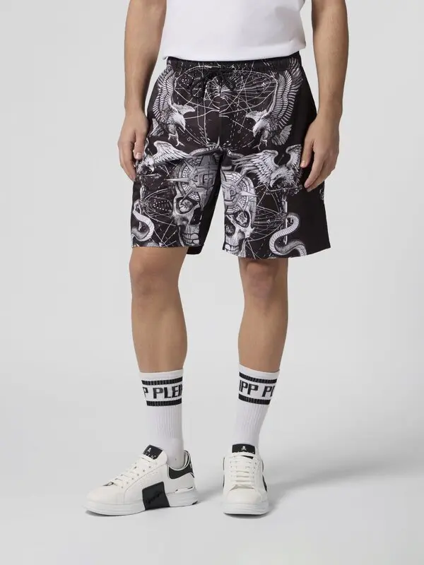 Philipp Plein Graphic Print Jersey Shorts - Black