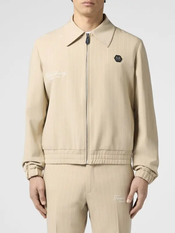 Philipp Plein Polyester Bomber Jacket With Pin Stripe Pattern