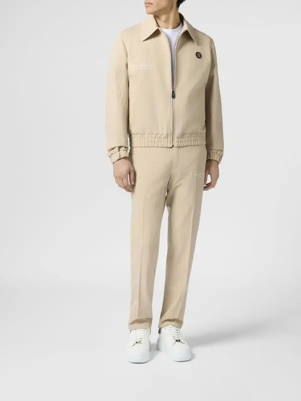 Philipp Plein Polyester Bomber Jacket With Pin Stripe Pattern