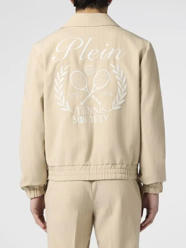 Philipp Plein Polyester Bomber Jacket With Pin Stripe Pattern