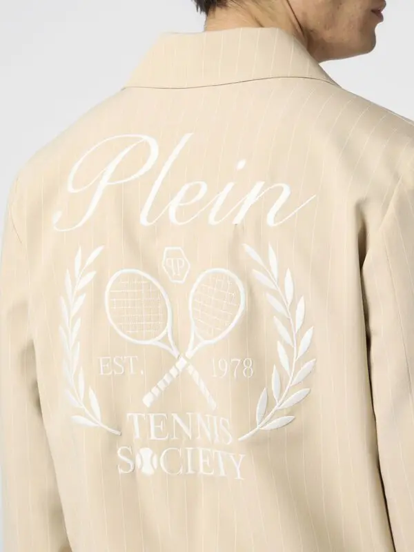 Philipp Plein Polyester Bomber Jacket With Pin Stripe Pattern