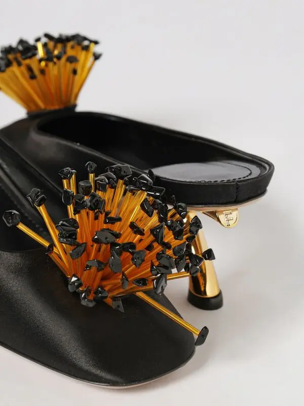 FERRAGAMO Embellished Satin Mules - Black
