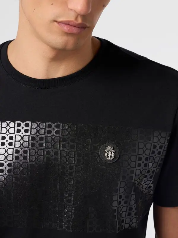 BILLIONAIRE Slim Fit Cotton T-shirt With Contrasting Logo On The Chest - Black